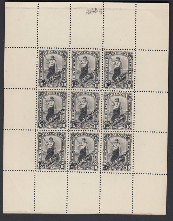 Uruguay 1900-10 10c Black Waterlow Specimen Colour Trial Sheet of Nine ...