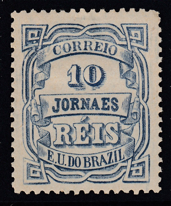 Brazil 1890 10r Blue Newspaper Stamp Perf. 11-11.5 M Mint. Scott P19b ...